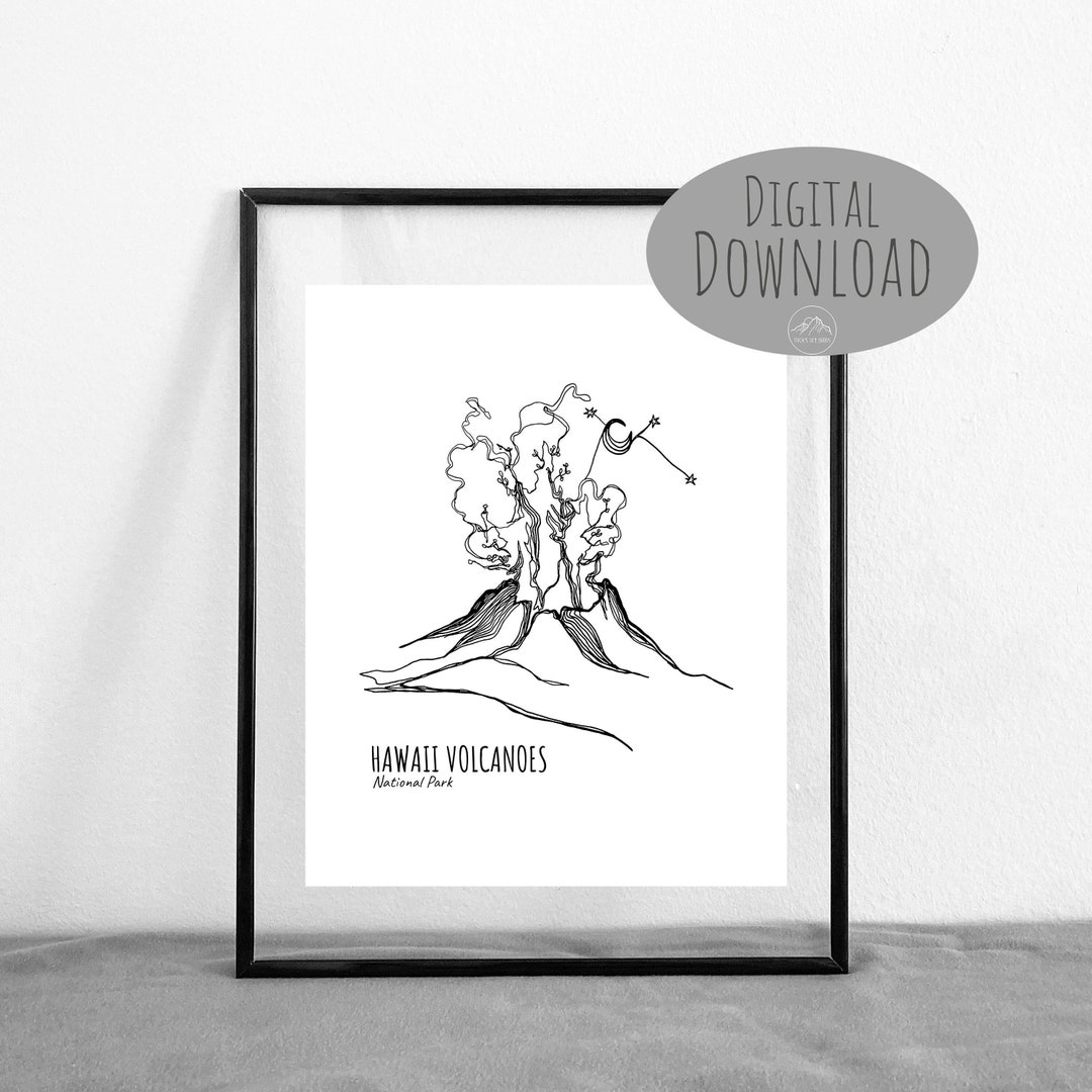 Hawaii Volcanoes National Park Hawaii Continuous Line Wall Art Coloring ...