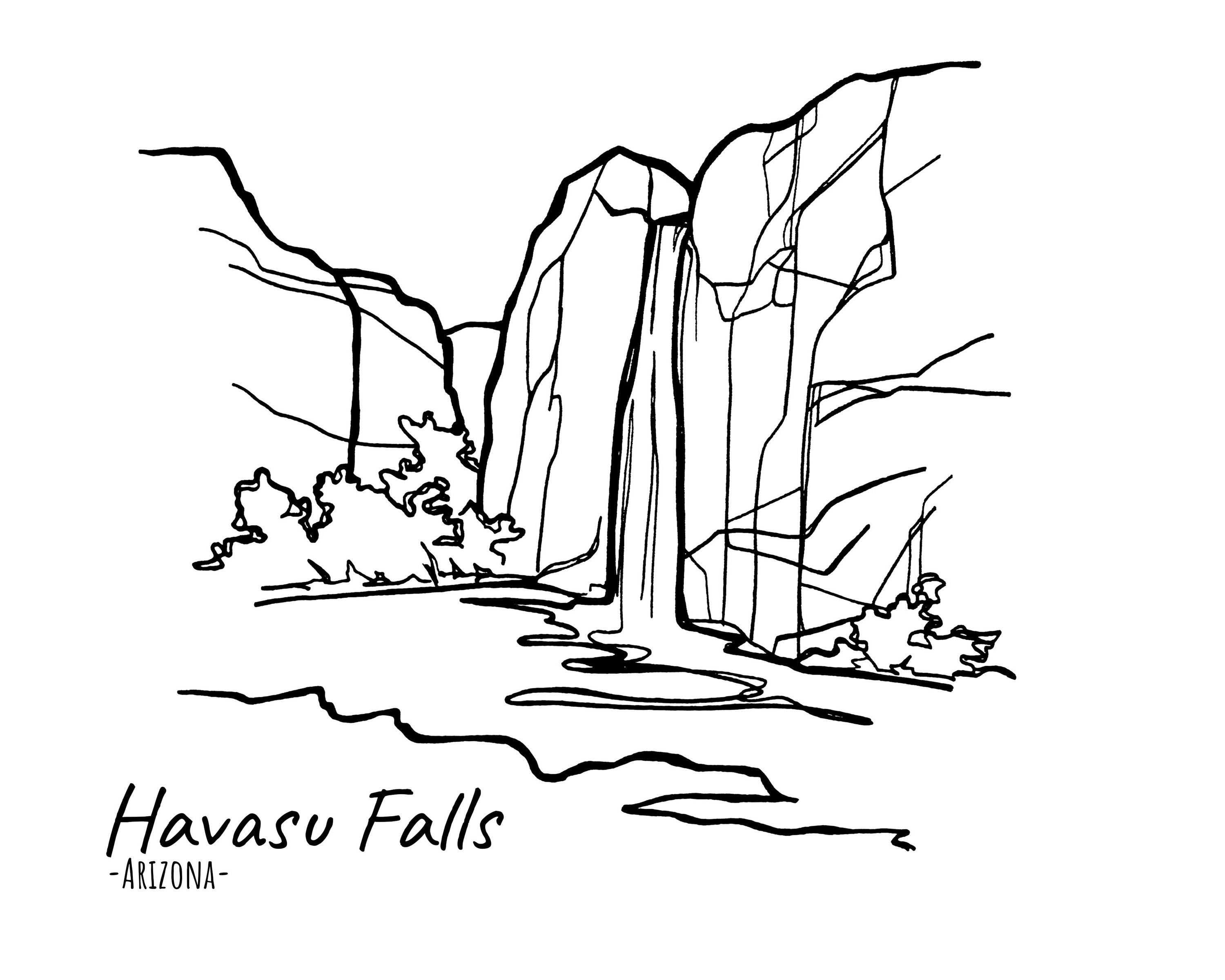 Havasu Falls Arizona Desert Line Art DIGITAL DOWNLOAD - Etsy