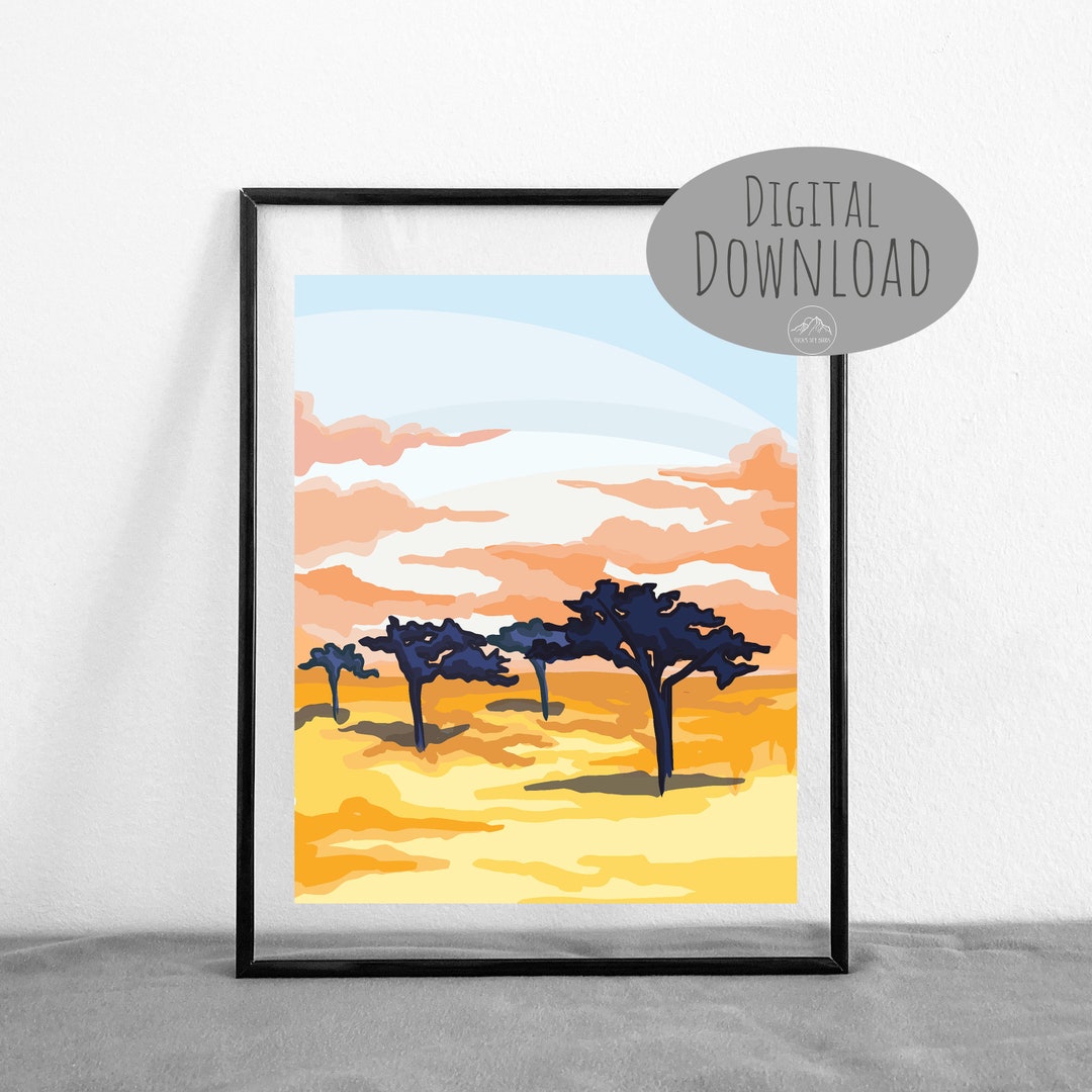 Safari Trees Funky Colorful Landscape Digital Art Poster|| DIGITAL ...