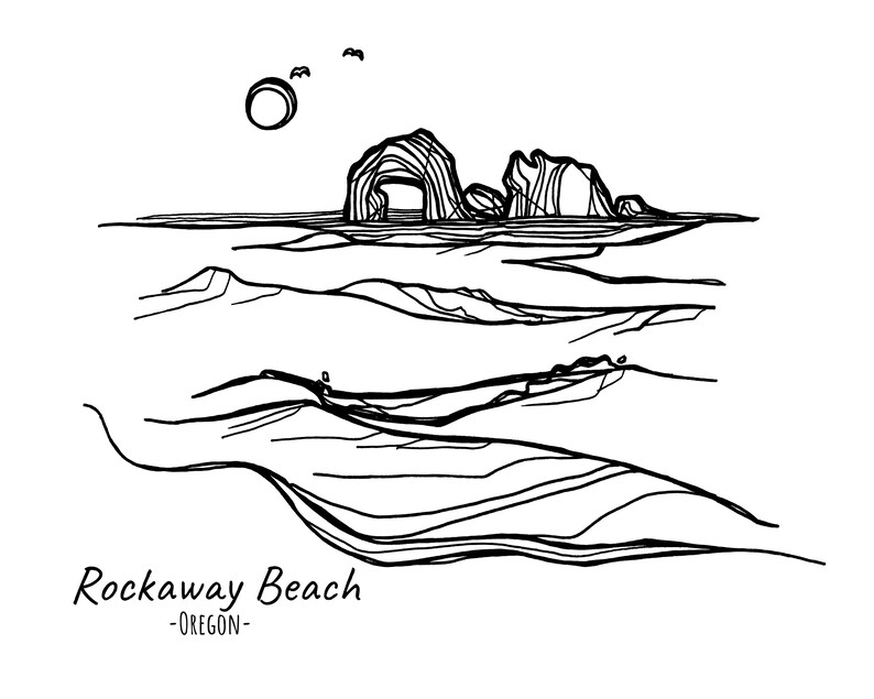 Rockaway Beach Oregon Line Art DIGITAL DOWNLOAD Printable - Etsy