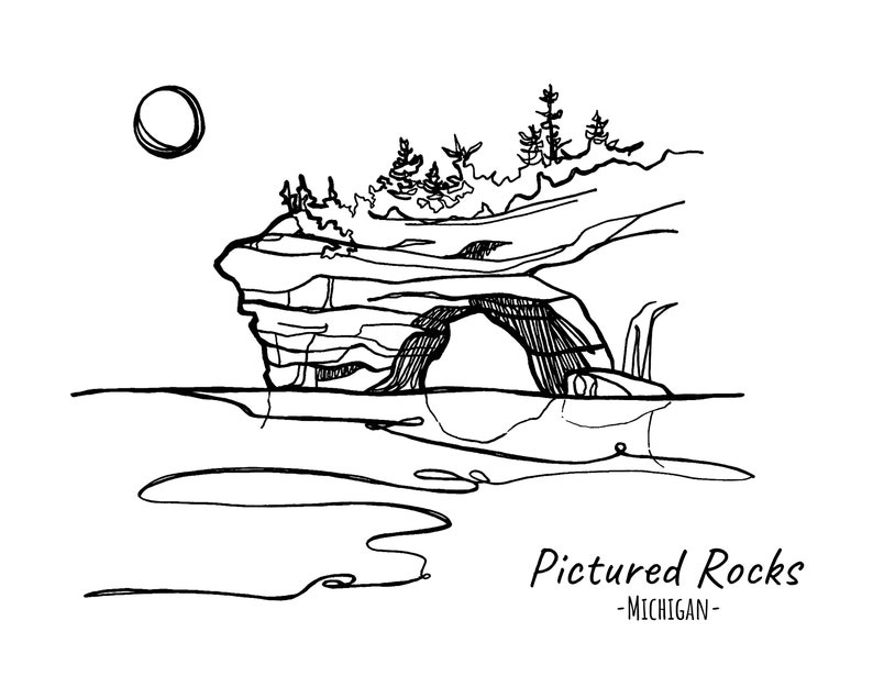 Pictured Rocks, Michigan Line Art DIGITAL DOWNLOAD Printable - Etsy