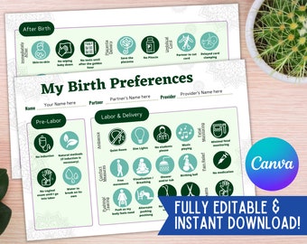 Visual Birth Plan/ Natural Birth Plan/ Birth Preference/ Birth Plan ...