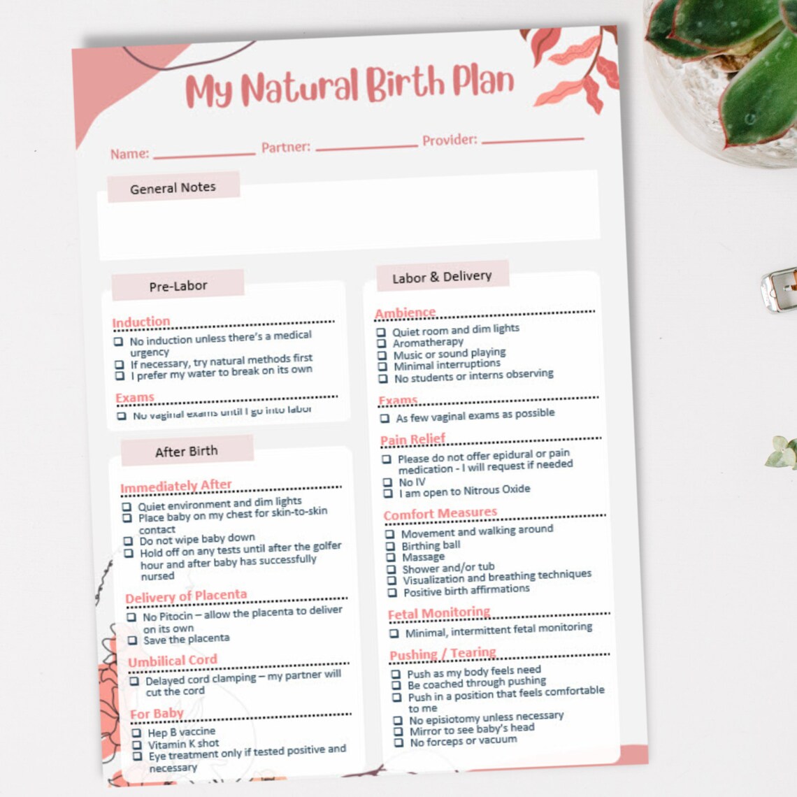 Natural Birth Plan/ Birth Preference/ Birth Plan Template/ Editable ...