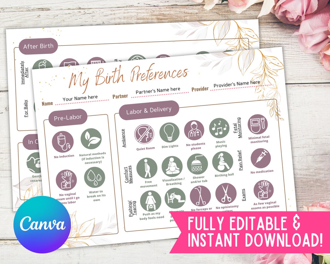 Visual Birth Plan/ Natural Birth Plan/ Birth Preference/ Birth - Etsy