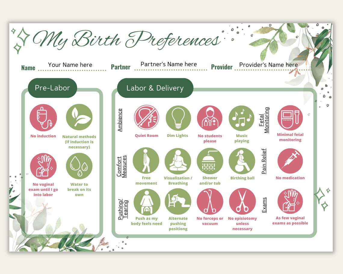 Visual Birth Plan/ Natural Birth Plan/ Birth Preference/ Birth - Etsy