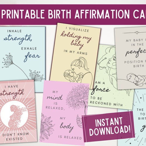 Set of 30 Birth Affirmation Printable Cards Digital Download - Etsy
