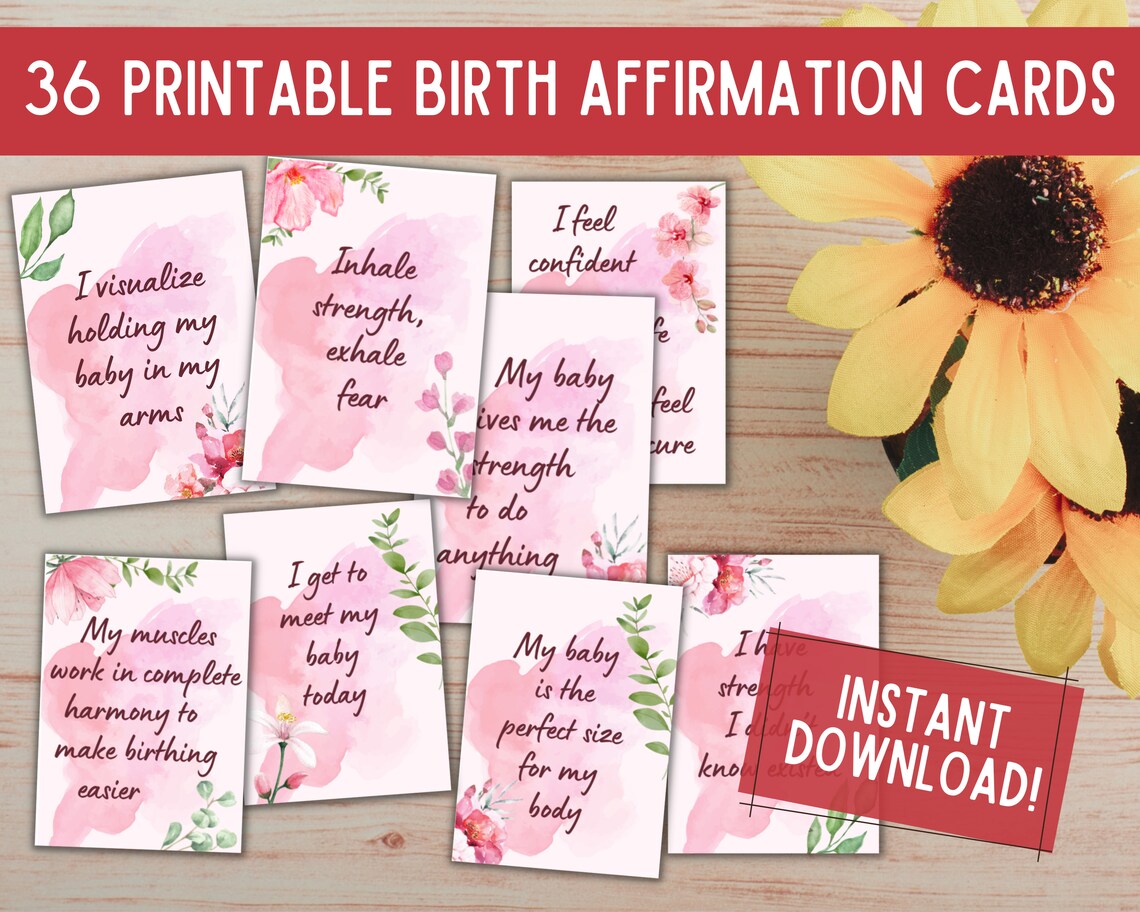 36 Printable Birth Affirmation Cards Digital Download Positive Birth ...