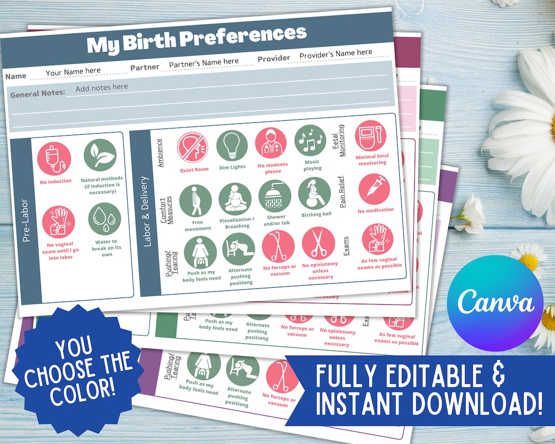 Visual Birth Plan/ Natural Birth Plan/ Birth Preference/ Birth Plan ...