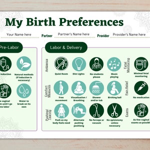 Visual Birth Plan/ Natural Birth Plan/ Birth Preference/ Birth Plan ...