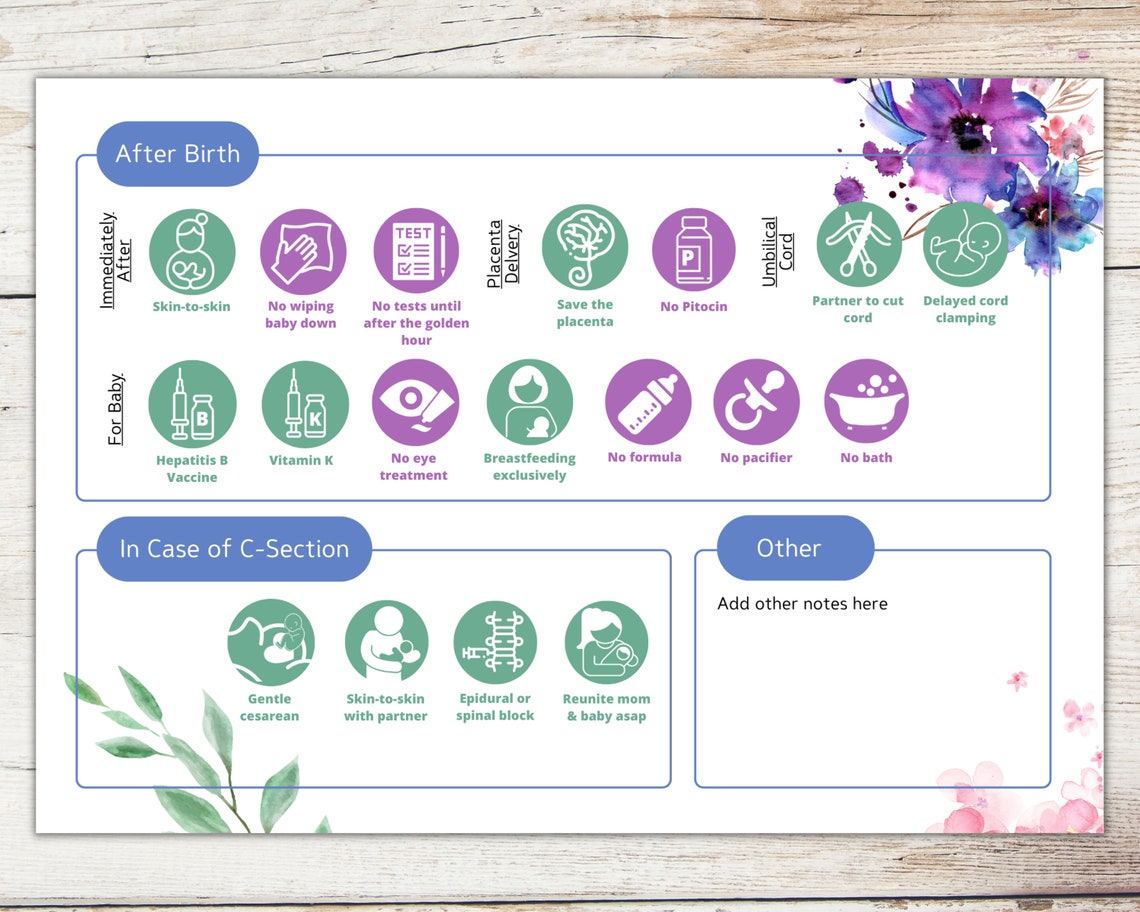 Visual Birth Plan/ Natural Birth Plan/ Birth Preference/ Birth Plan ...