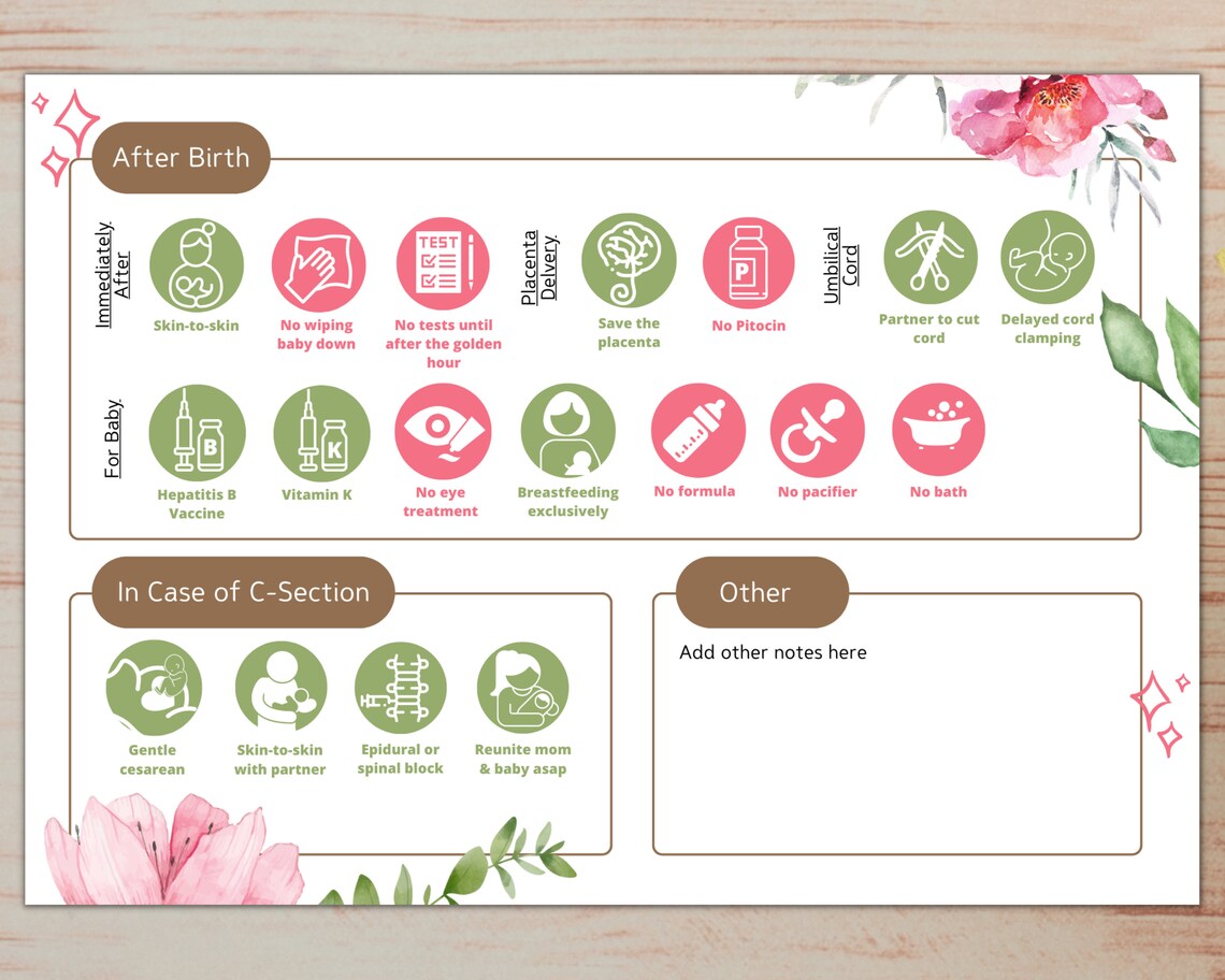 Visual Birth Plan/ Natural Birth Plan/ Birth Preference/ Birth Plan ...