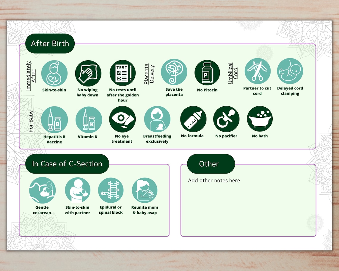 Visual Birth Plan/ Natural Birth Plan/ Birth Preference/ Birth Plan ...