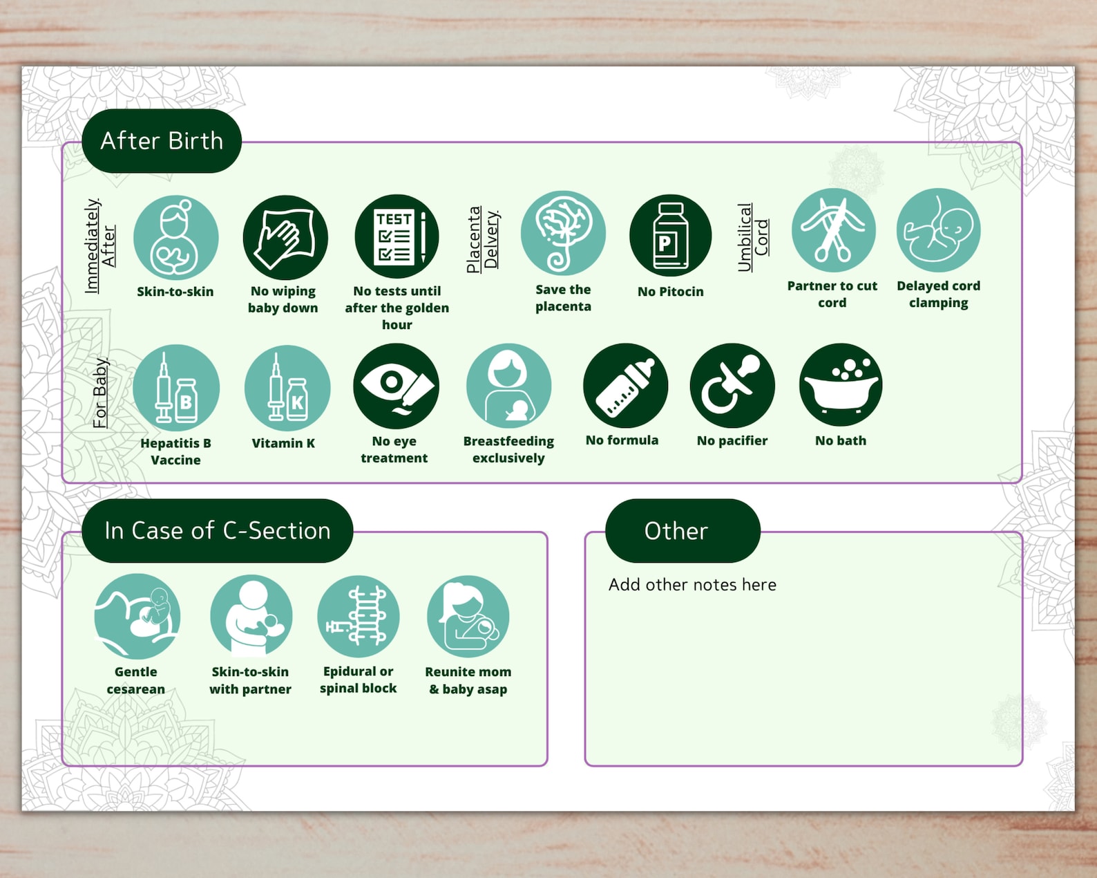 Visual Birth Plan/ Natural Birth Plan/ Birth Preference/ Birth Plan ...