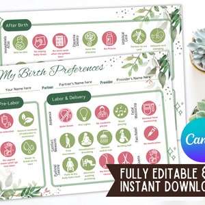 Visual Birth Plan/ Natural Birth Plan/ Birth Preference/ Birth Plan ...