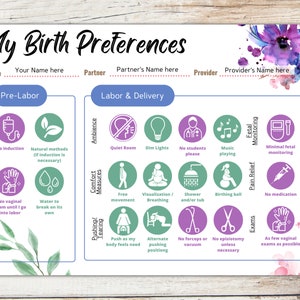 Visual Birth Plan/ Natural Birth Plan/ Birth Preference/ Birth Plan ...