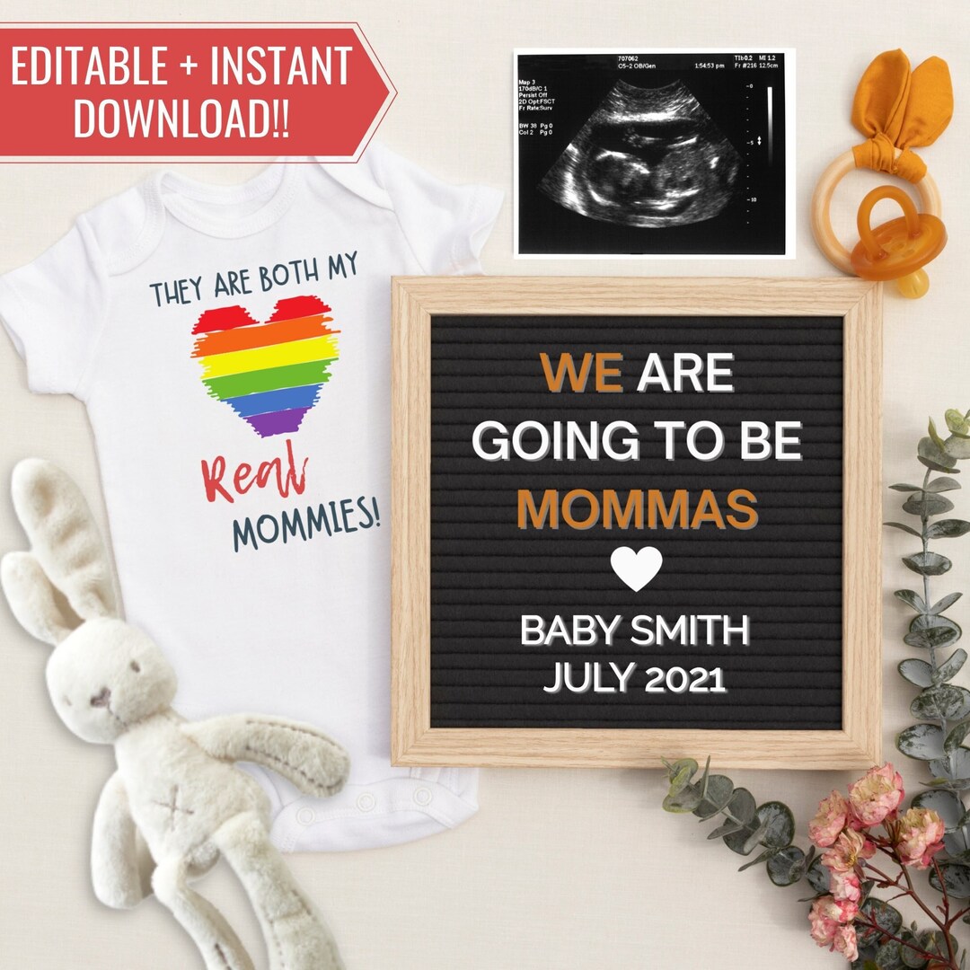 Editable Digital Lesbian Baby Announcement | Lesbian Pregnancy ...