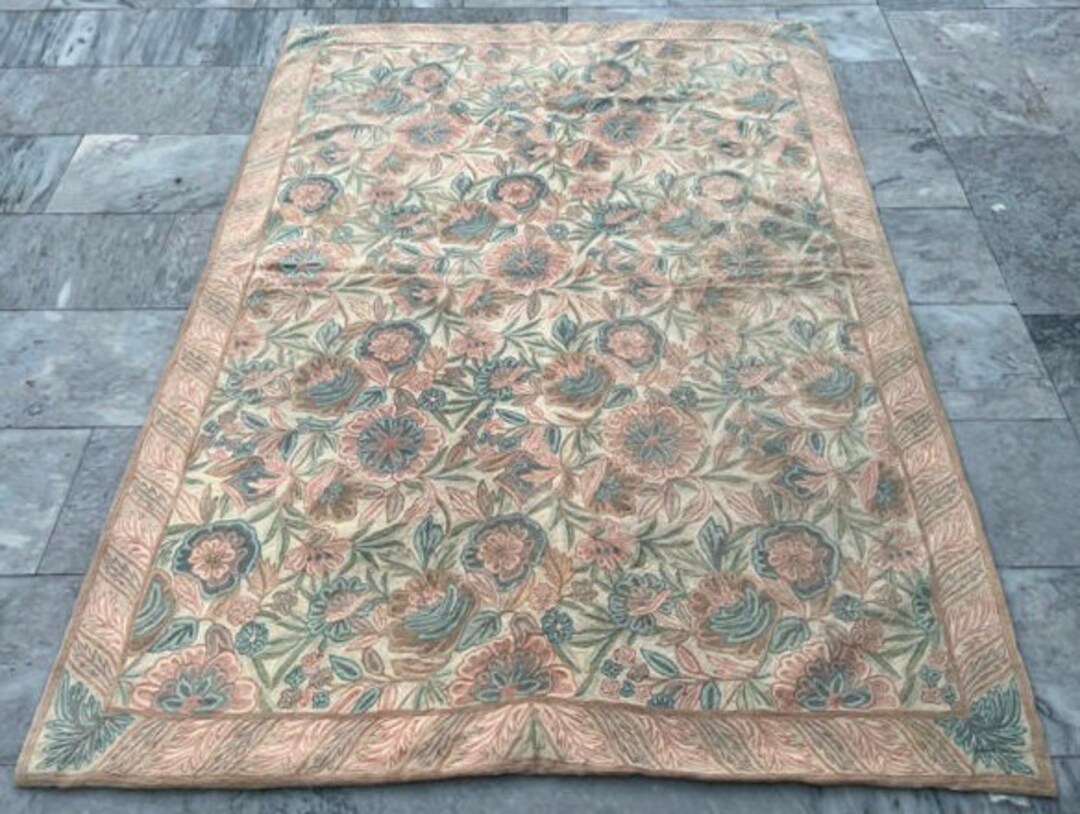 5x7 Ft,vintage French Style Aubusson,needlepoint Rug,chain Stitch Rug ...