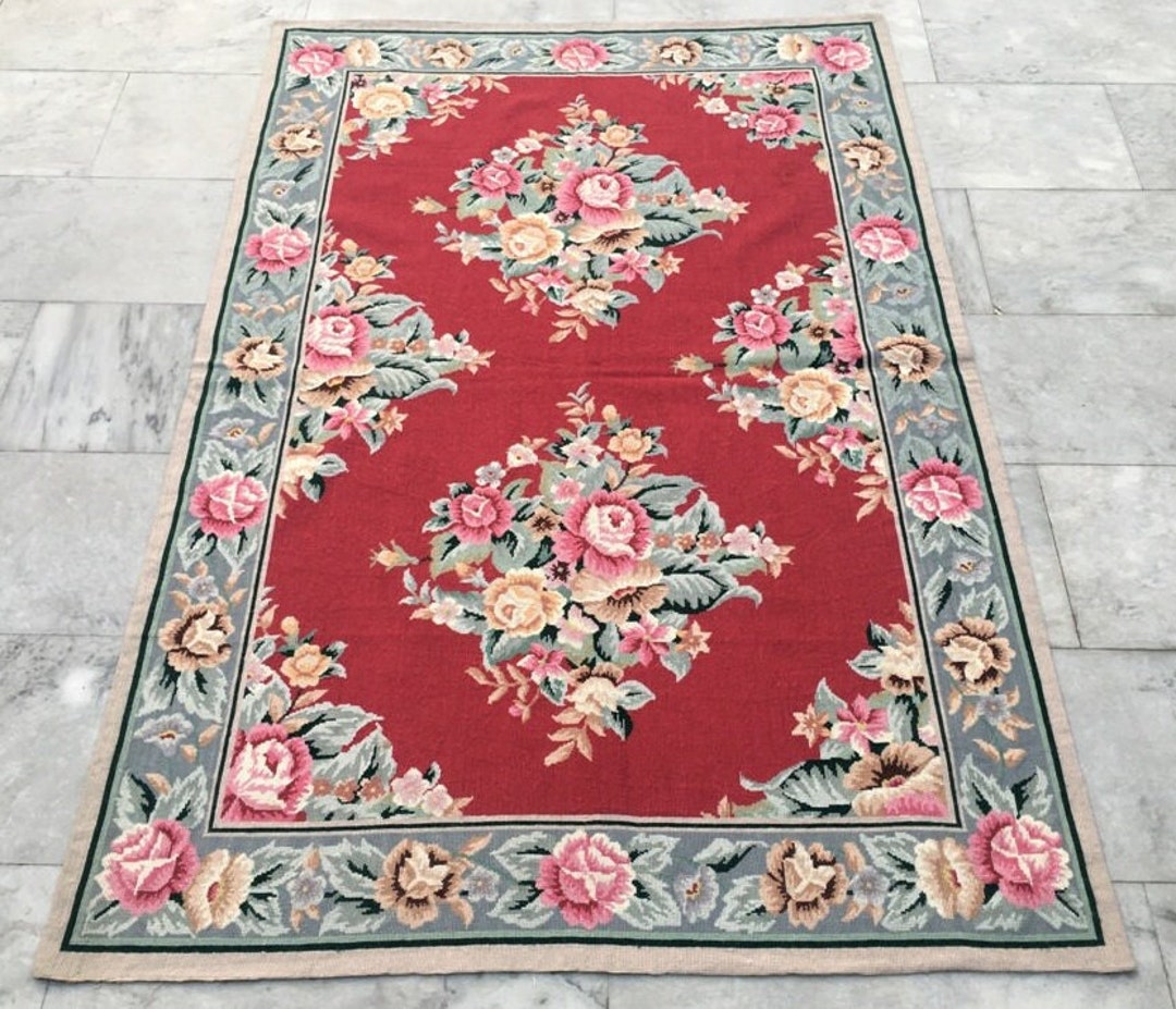 4x6 Feet,vintage French Style Aubusson,needlepoint Rug,chain Stitch Rug ...