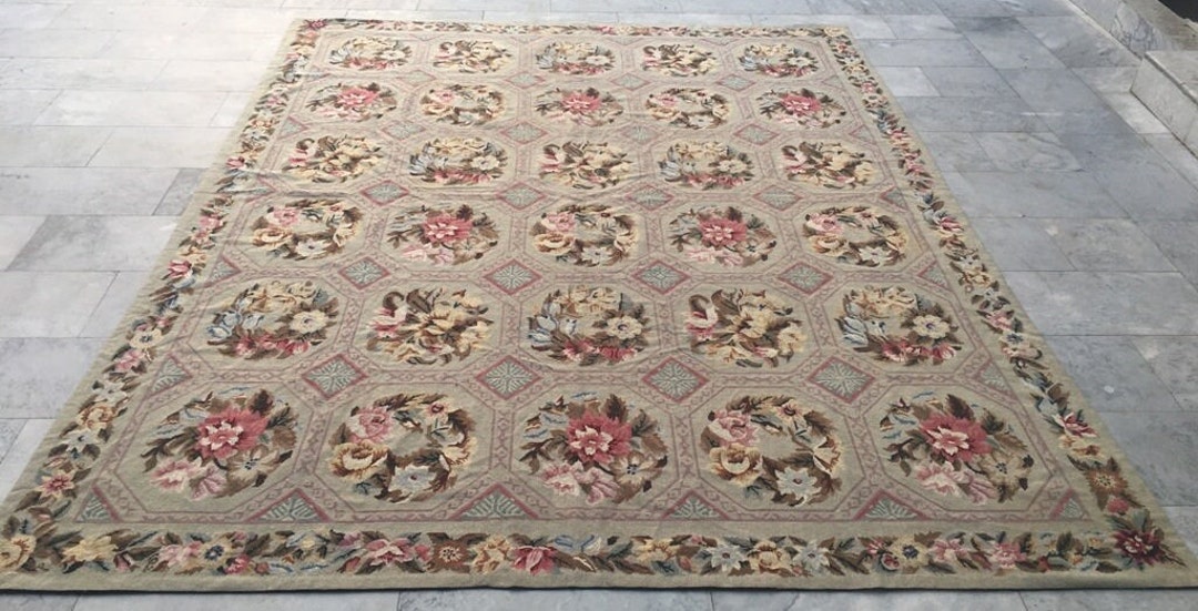 8x10 Feet,vintage French Style Aubusson,needlepoint Rug,chain Stitch ...