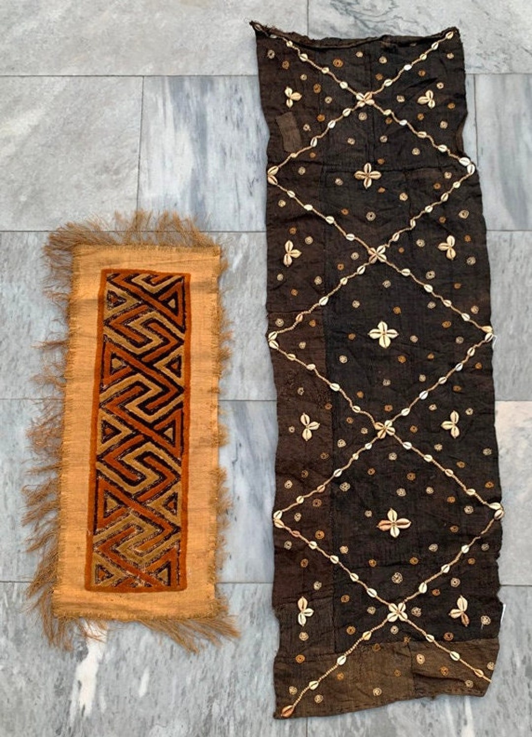 2x2 Ft,pair of Two Kuba Cloth,vintage African Kuba Showa Cloth,handmade ...