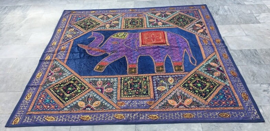 7x7 Ft Vintage Pictorial Bedspread,hand Embroidered Bedspread,beautiful ...