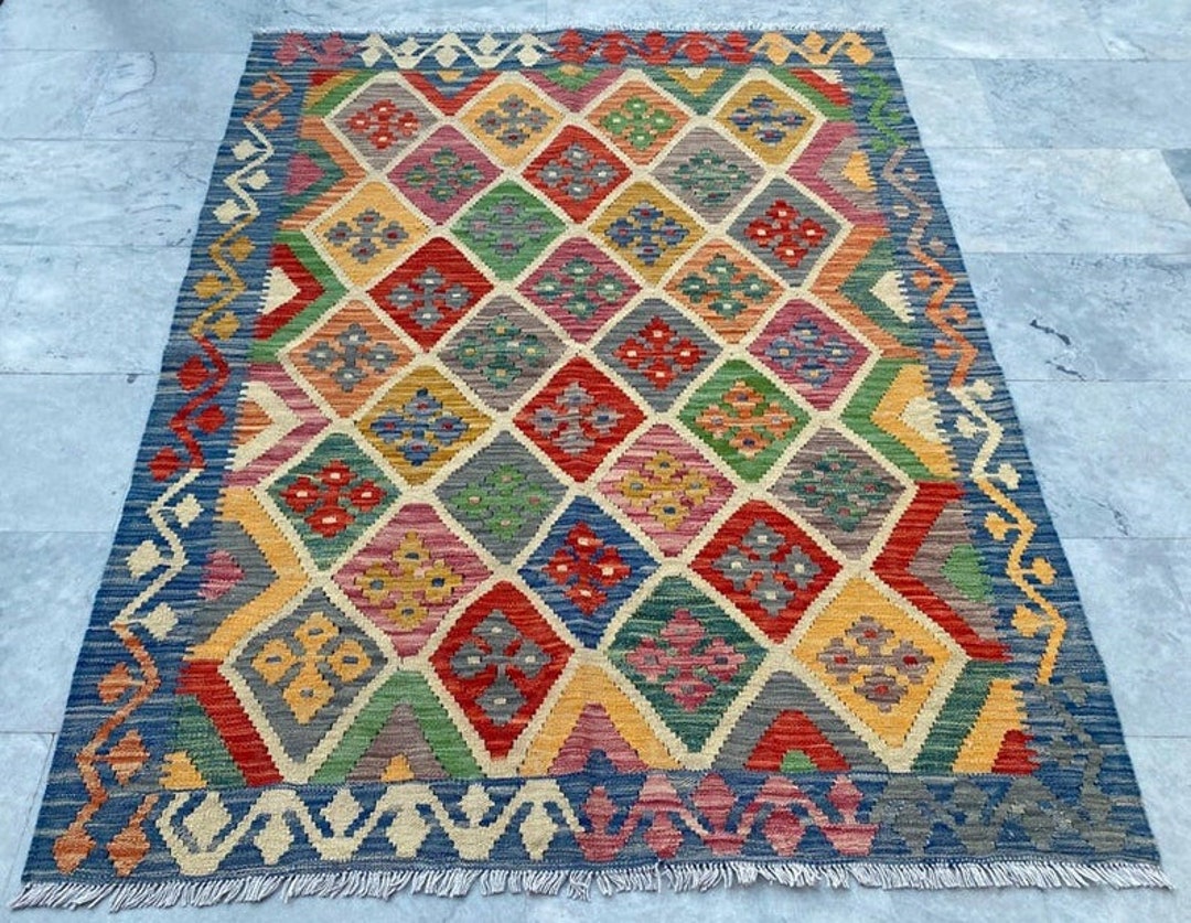 4x6 Feet Afghan Kilim,flat Weave Kilim,hand Woven Kilim,area Kilim Rug ...