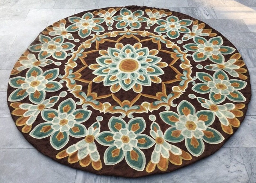 8x8 Feet,vintage French Style Round Aubusson,needlepoint Rug,chain ...