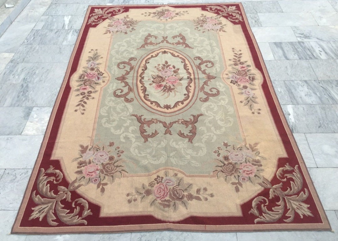 6x9 Feet,vintage French Style Aubusson,needlepoint Rug,chain Stitch Rug ...