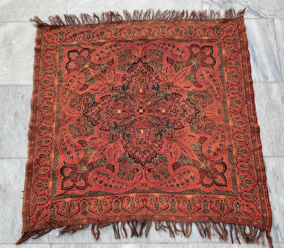 3x3 Feet,vintage Paisley Shawl,antique Shawl,100 % Pure Woolen Scarf ...