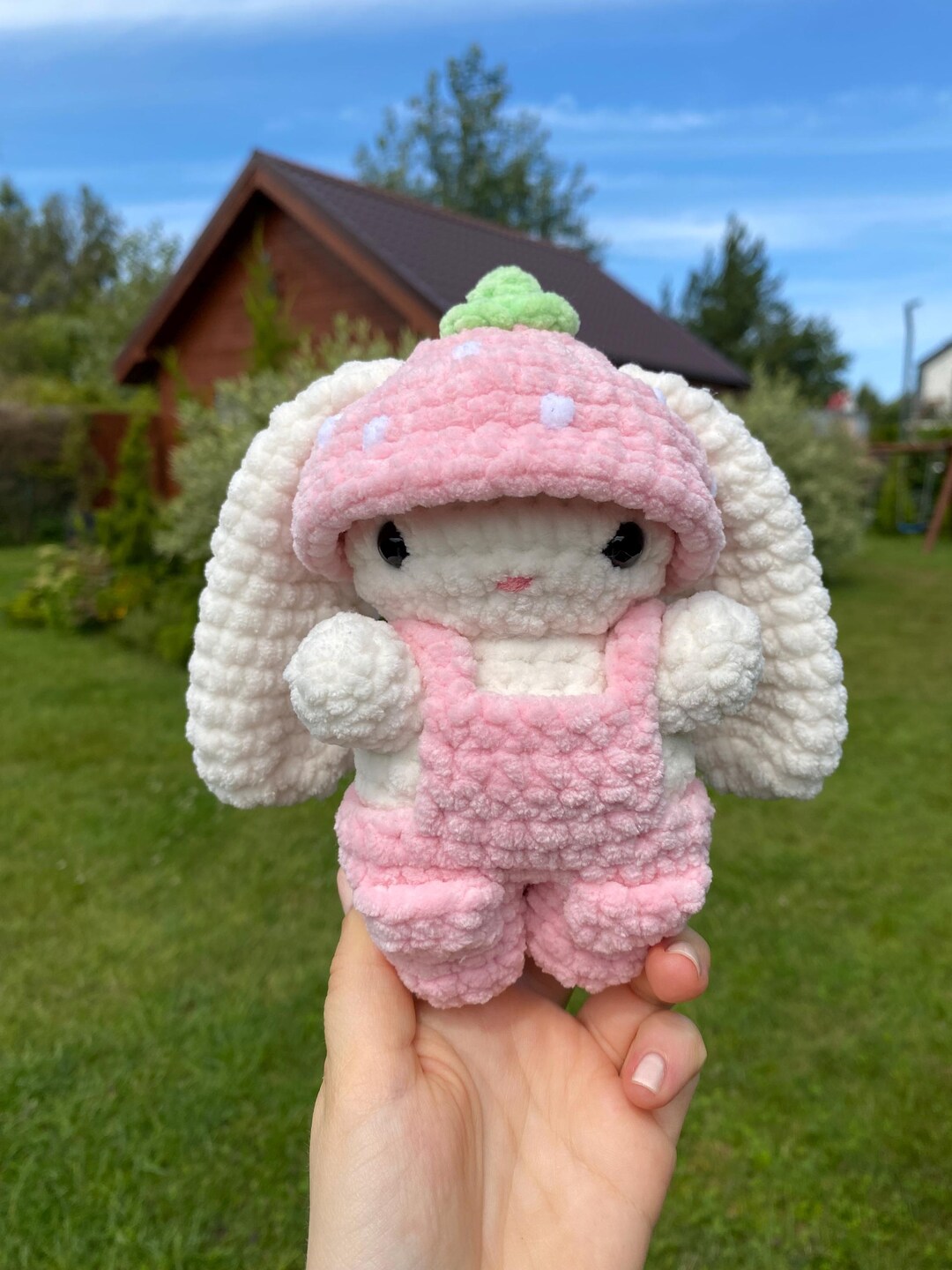Crochet Bunny in Strawberry Overalls - Etsy