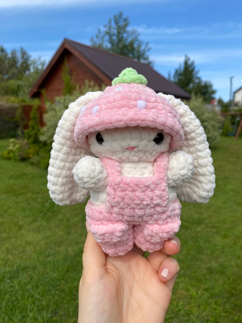 Crochet Bunny in Strawberry Overalls - Etsy