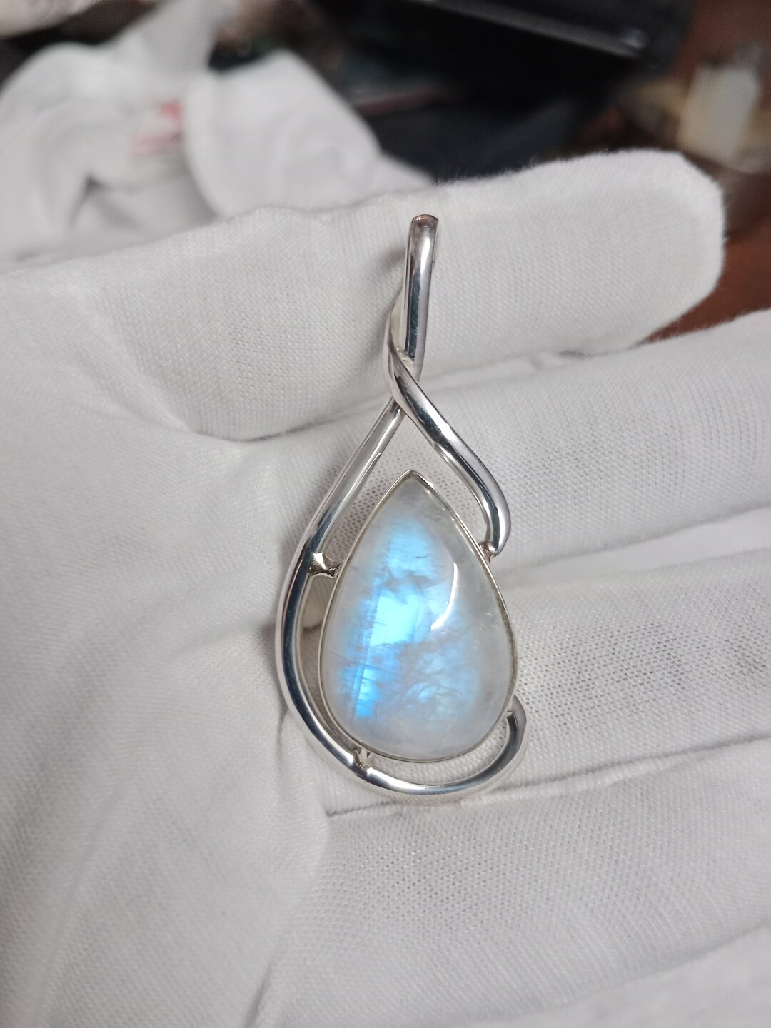 Natural Moonstone Pendant, Pear Shape Moonstone, Blue-flash Moonstone ...