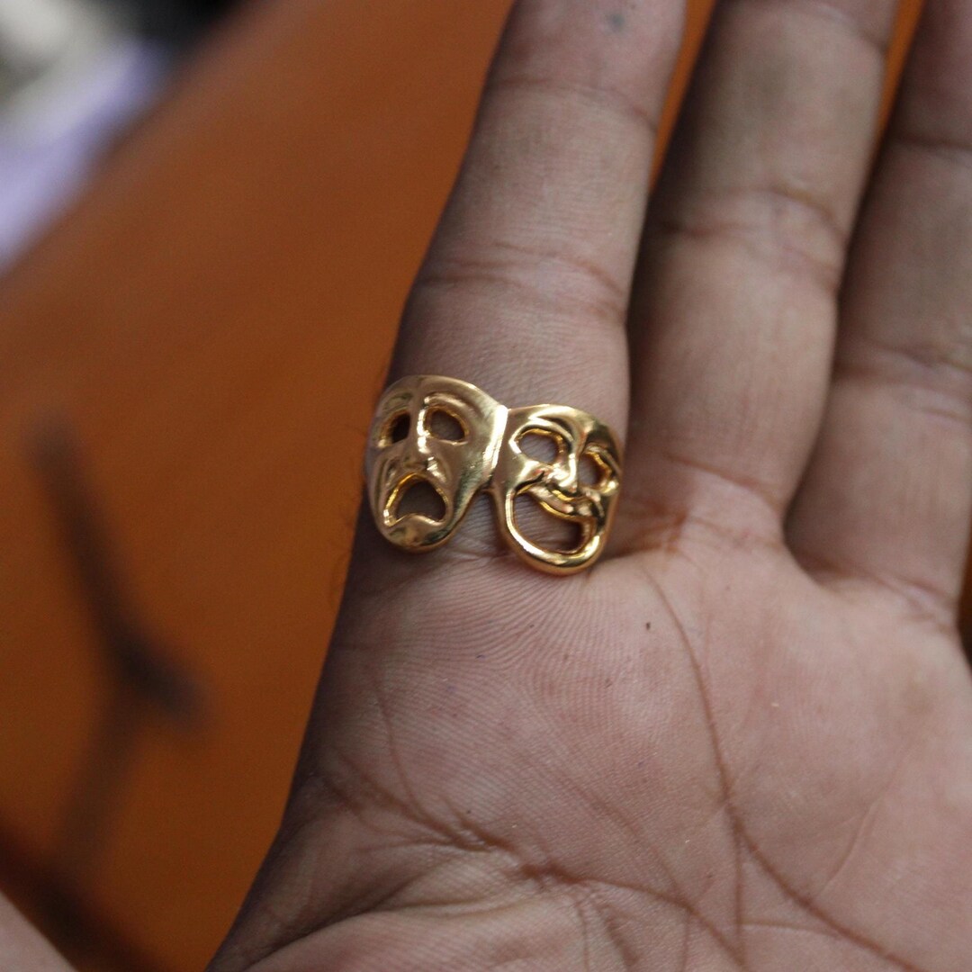 Tragedy Clown Mask Ring, Silver Mask Ring, Double Face Ring, Two Face ...