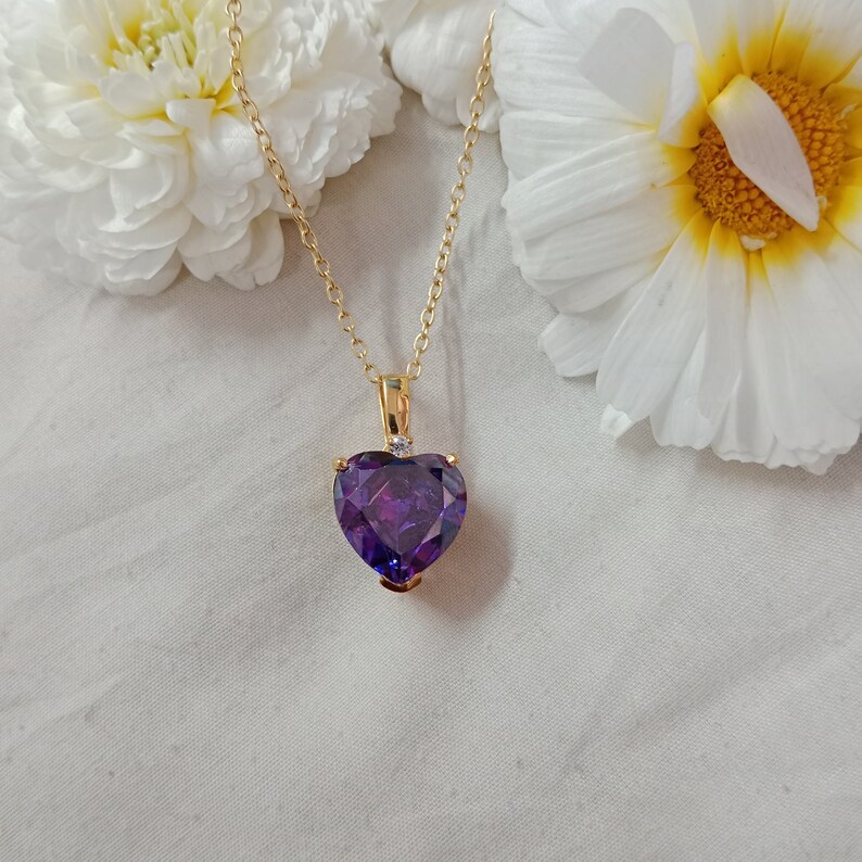 Sterling Silver Amethyst Heart Necklace Heart Pendant Necklace, Purple ...