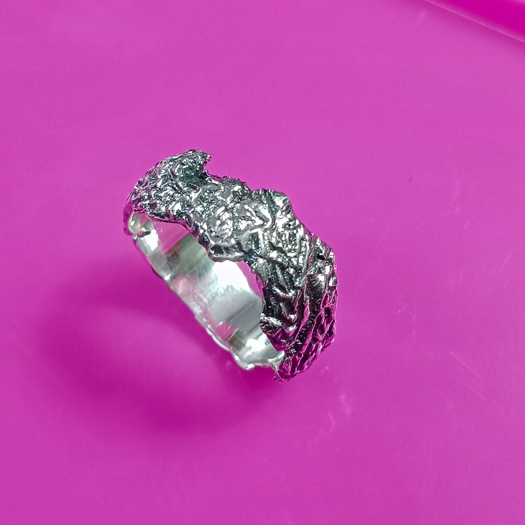 Oxidized Silver Ring With Titanium Lining. Rough Facets. Handmade and ...
