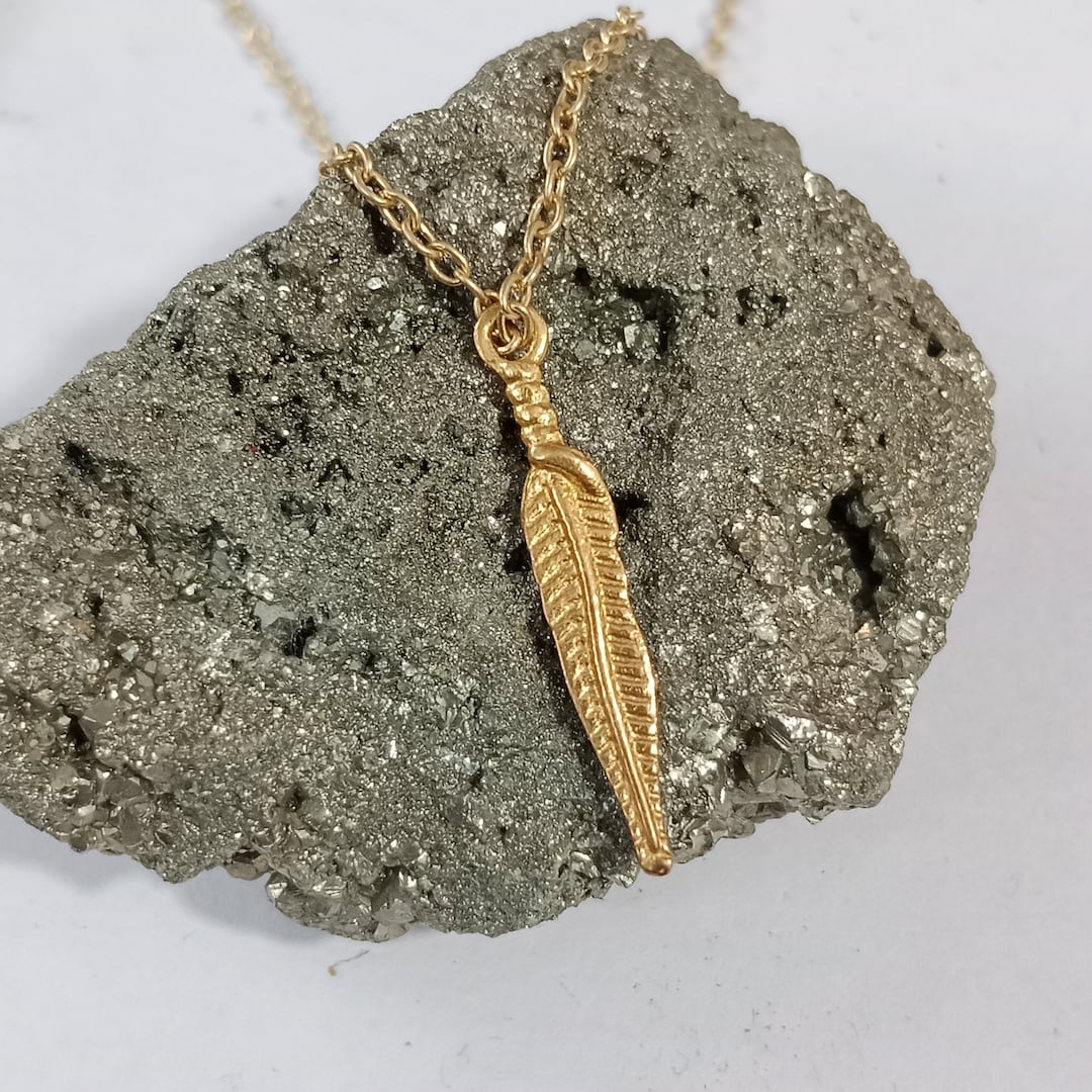 Gold Bird Feather Necklace in Stainless Steel, Golden Angel Feather ...