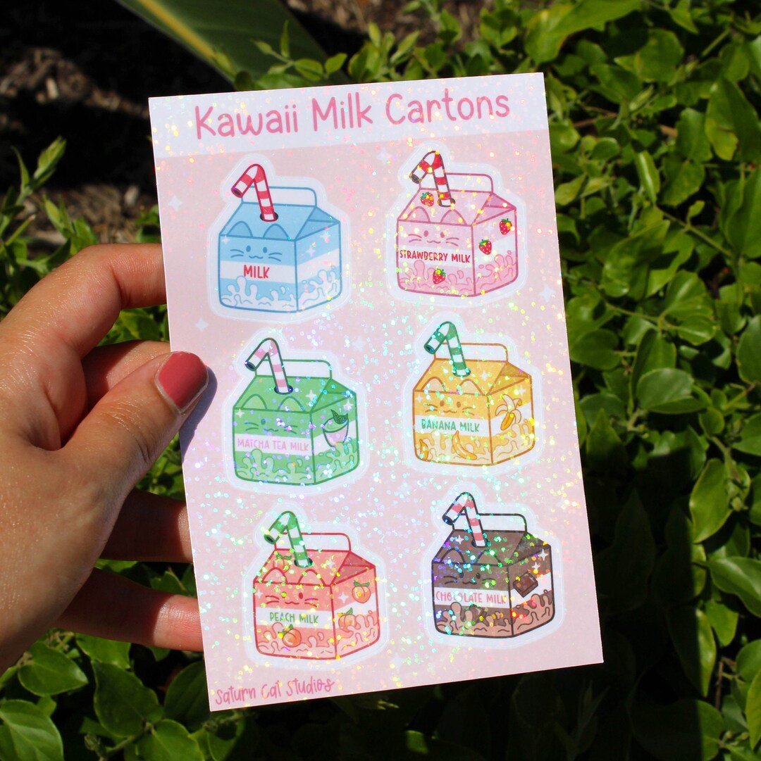 Cat Milk Cartons Cute Sticker Sheet, Kawaii Sticker Sheet - Etsy