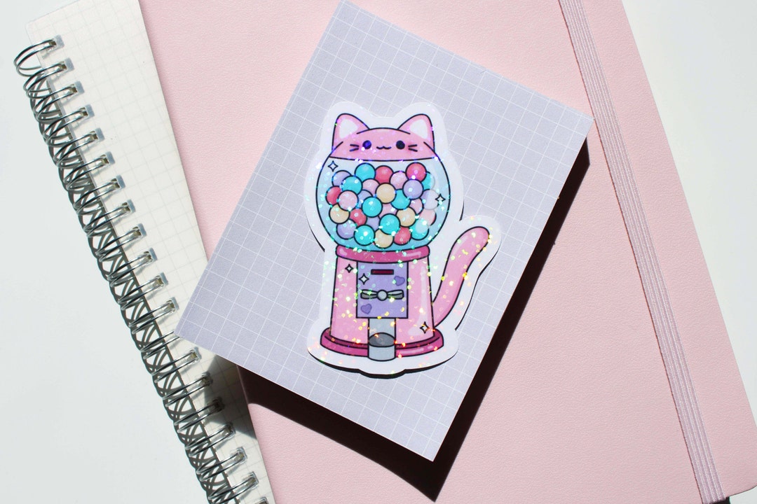 Cute Cat Candy Machine Holographic Sticker - Etsy
