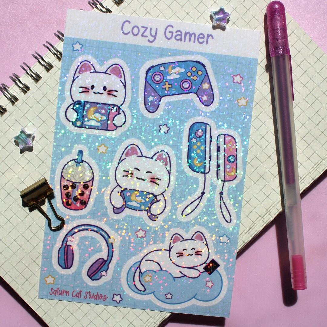 Cozy Gamer Cat Sticker Sheet - Etsy