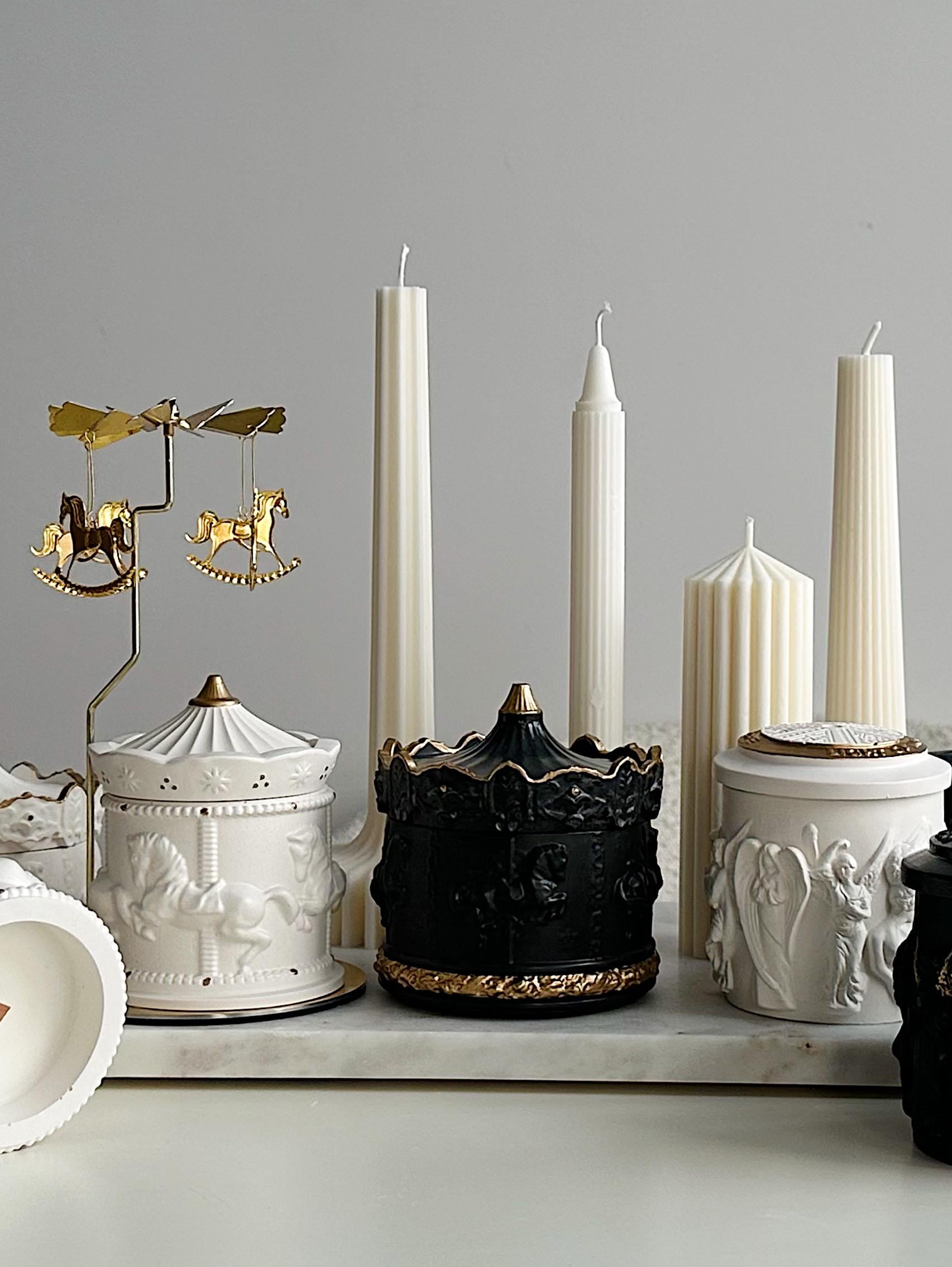 Large Black Carousel Container Candle Without Gold Carousel | Horse ...