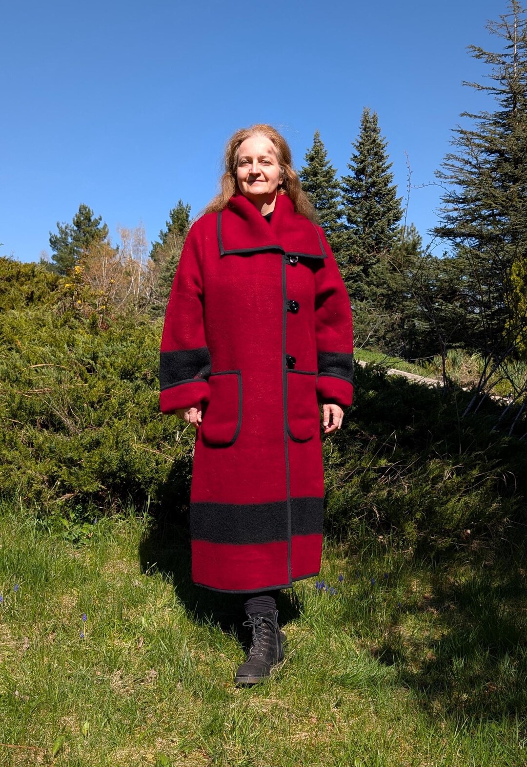 Custom Made Wool Blanket Coat: Red Capote Duster Overcoat - Etsy