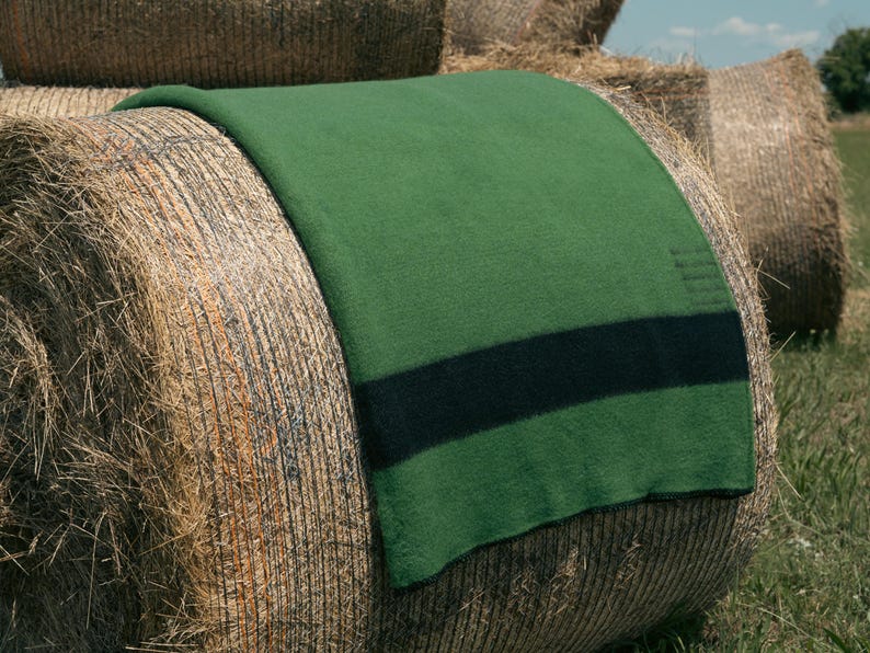 Green Winta Wool Stripe Blanket: American Trapper Style Throw - Etsy