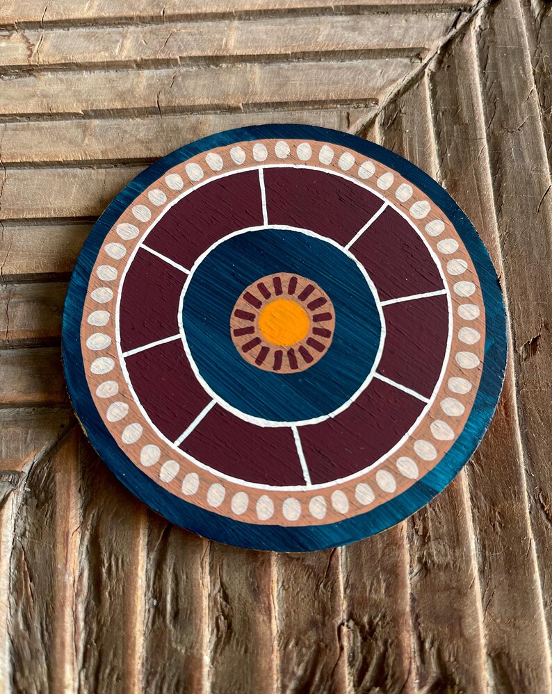 Hand Painted Round Wooden Coasters - Colourful and Patterned - Etsy