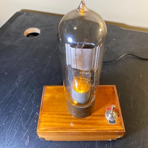 Industrial Vacuum Tube Night Light / Accent Light With Medium Walnut ...