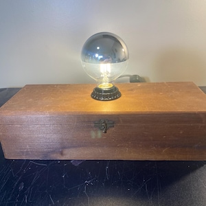 Antique Cigar Box Desk Lamp With Half Chrome LED Edison Bulb and in ...