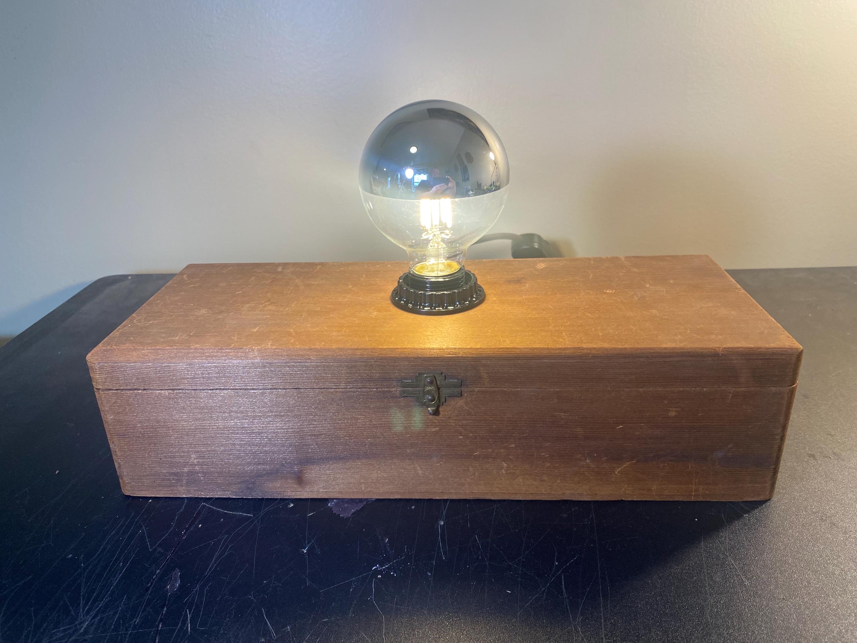 Antique Cigar Box Desk Lamp With Half Chrome LED Edison Bulb and in ...
