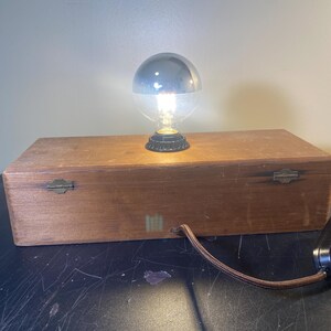 Antique Cigar Box Desk Lamp With Half Chrome LED Edison Bulb and in ...