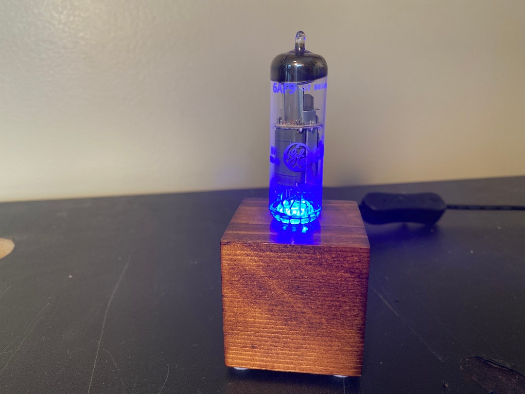 Mini GE Vacuum Tube Nightlight With Blue Leds and Medium Walnut Stain 2 ...