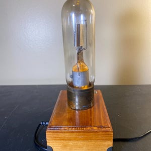 Industrial Vacuum Tube Night Light / Accent Light With Medium Walnut ...