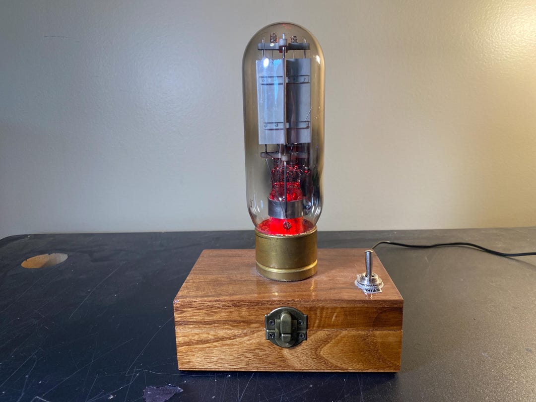 Oversized Steampunk Style Vacuum Tube Nightlight in Golden Oak With Red ...